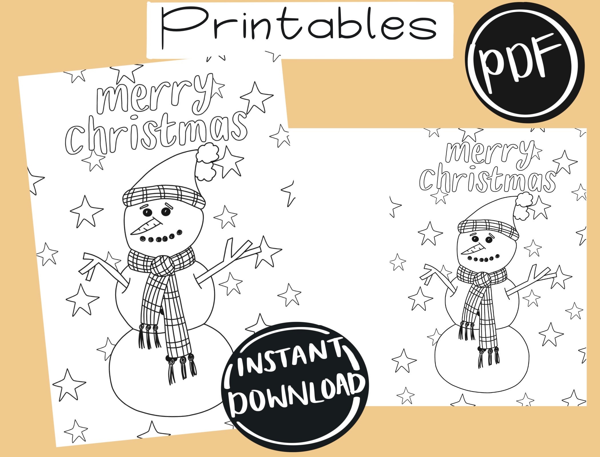 Printable Coloring Christmas Cards, Kids Xmas Day Fun Coloring, Digital ...