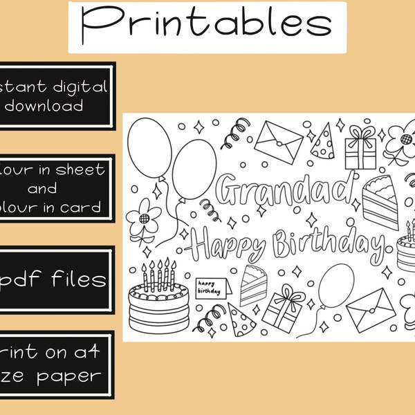 Printable Happy Birthday Coloring Card - Etsy