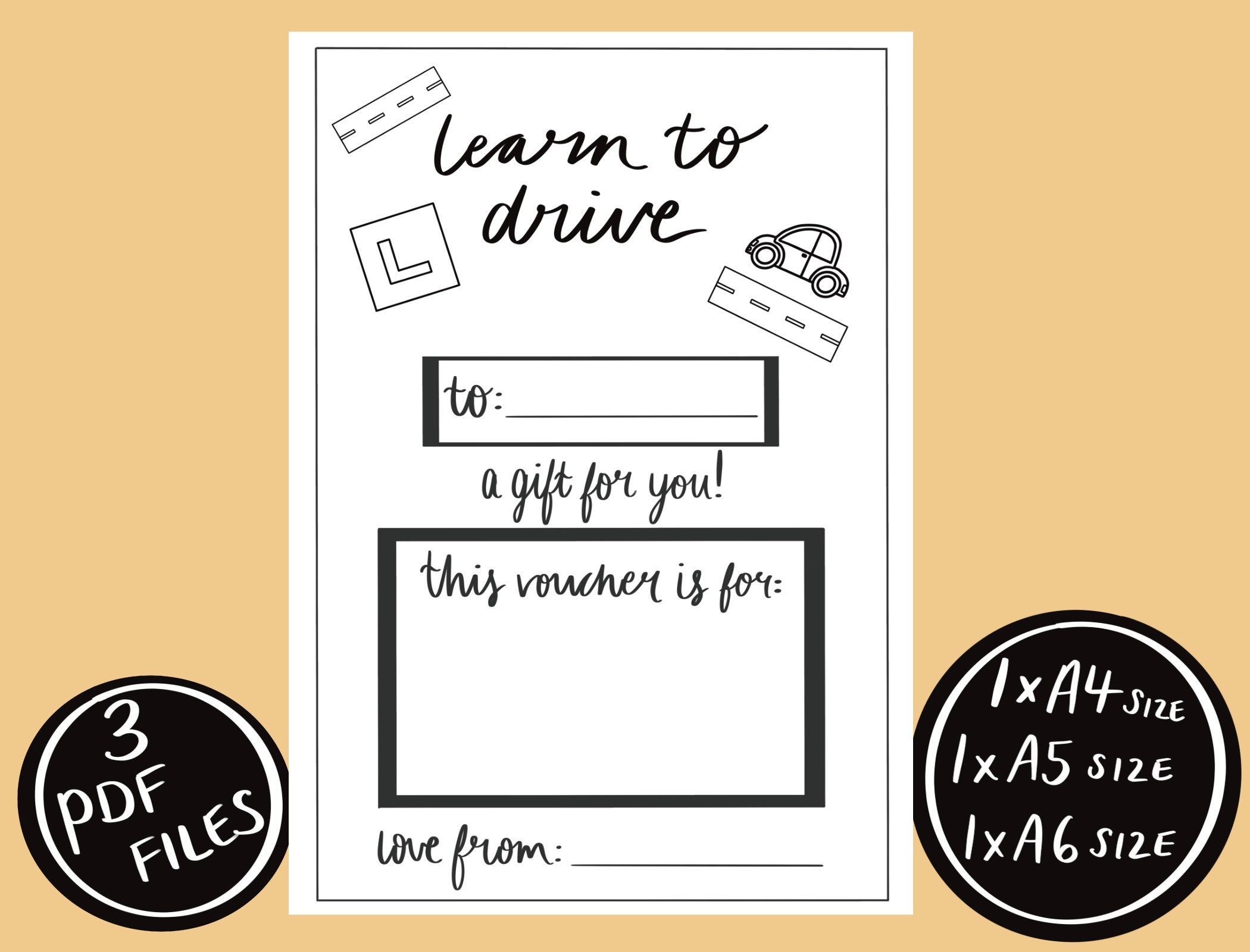 Printable Driving Lessons Gift Certificate Page// Digital Gift Voucher ...