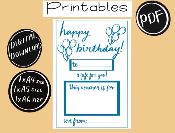 Printable Birthday Gift Certificate Happy Birthday Blue - Etsy