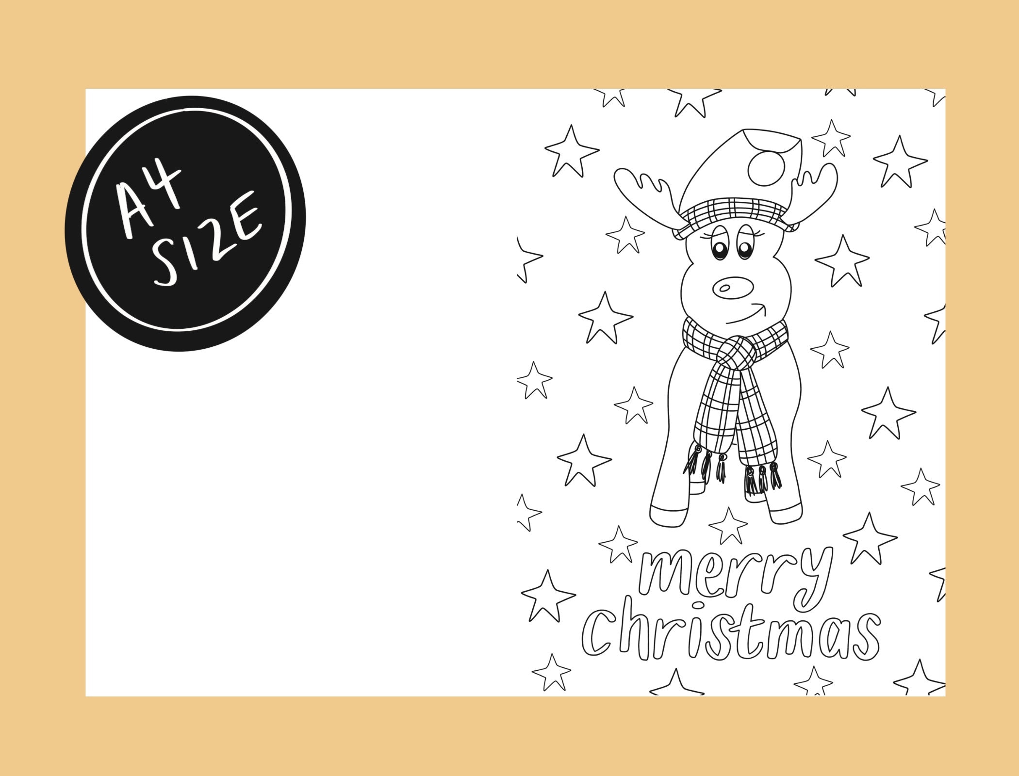 Printable Christmas Reindeer Coloring Page Card, Kids Colouring Pages ...
