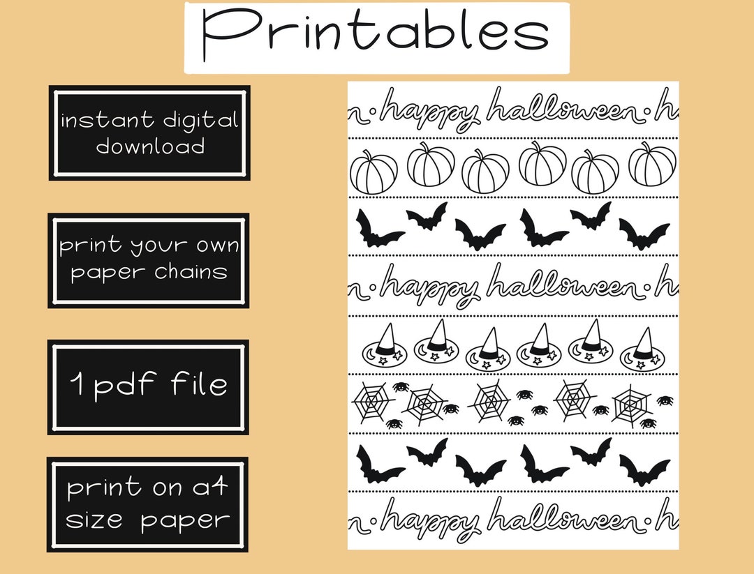 Printable Colour in Halloween Paper Chains// Print at Home Party ...