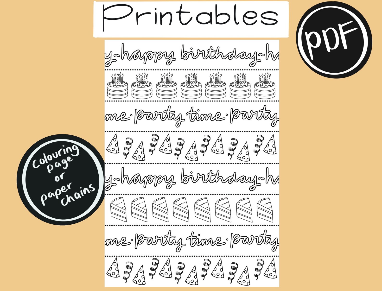 Printable Birthday Decorations// Colour in Paper Chain, Print at Home ...