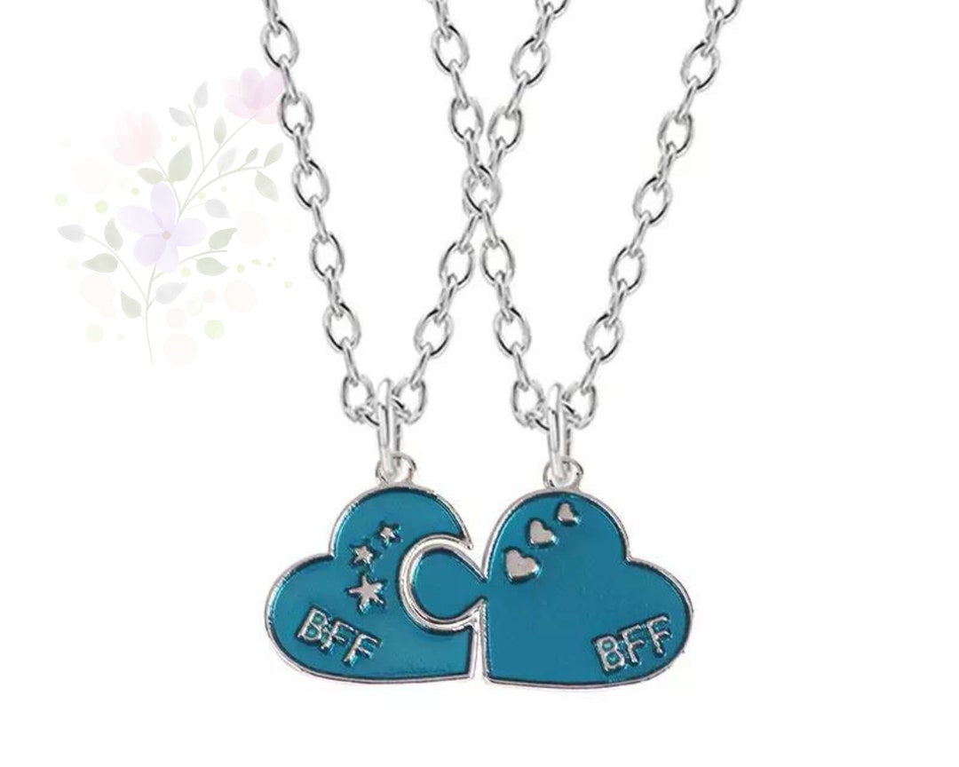 Couple Blue Heart Broken Best Friends Necklace Pendant Chain BFF ...