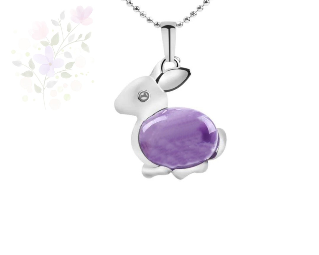 Amethyst Natural Crystal Stone Rabbit Pendants Necklaces, Lovely Rabbit ...
