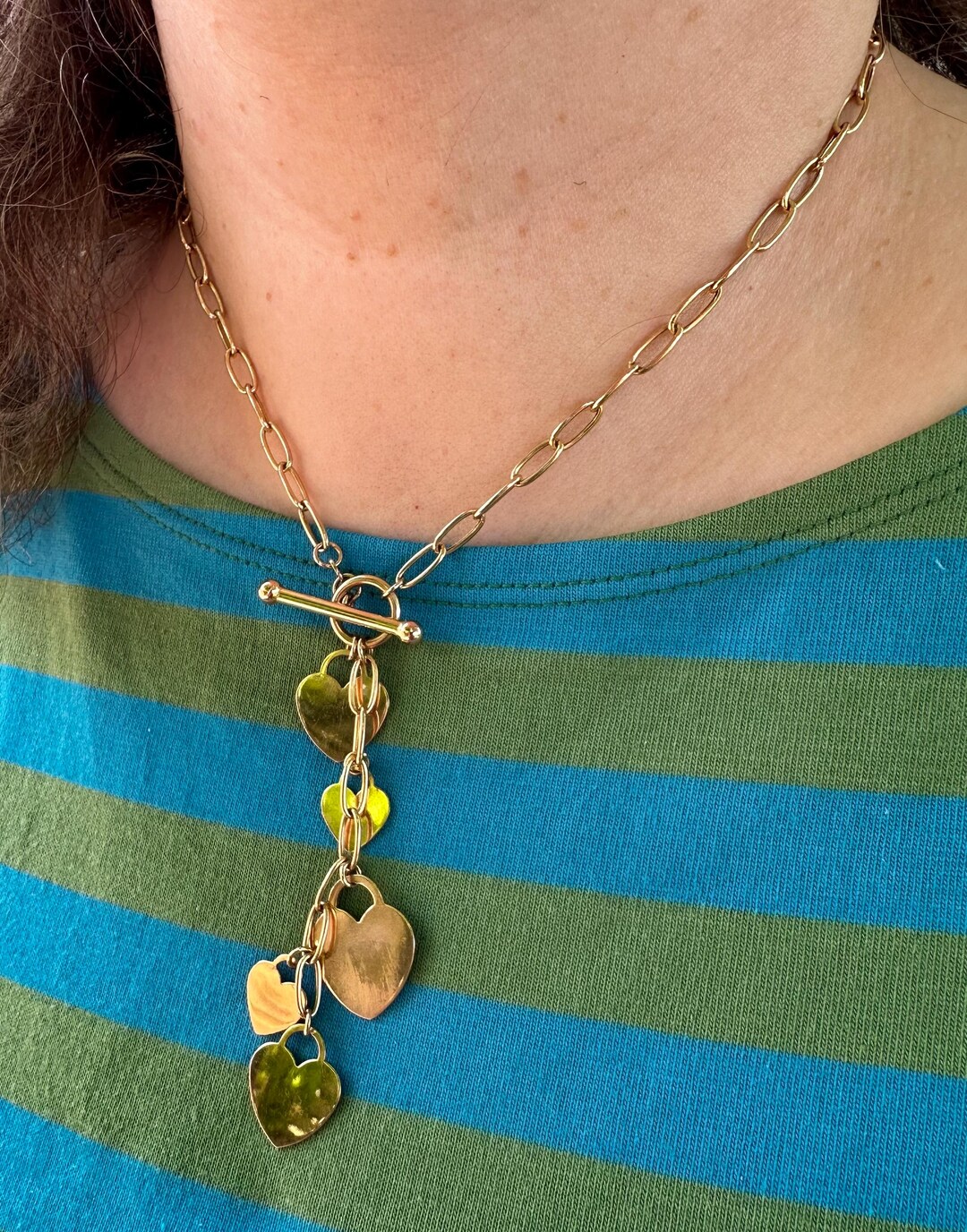 Albert-style Elizabethan 9K Yellow Gold Paperclip Chain & Multi-heart ...