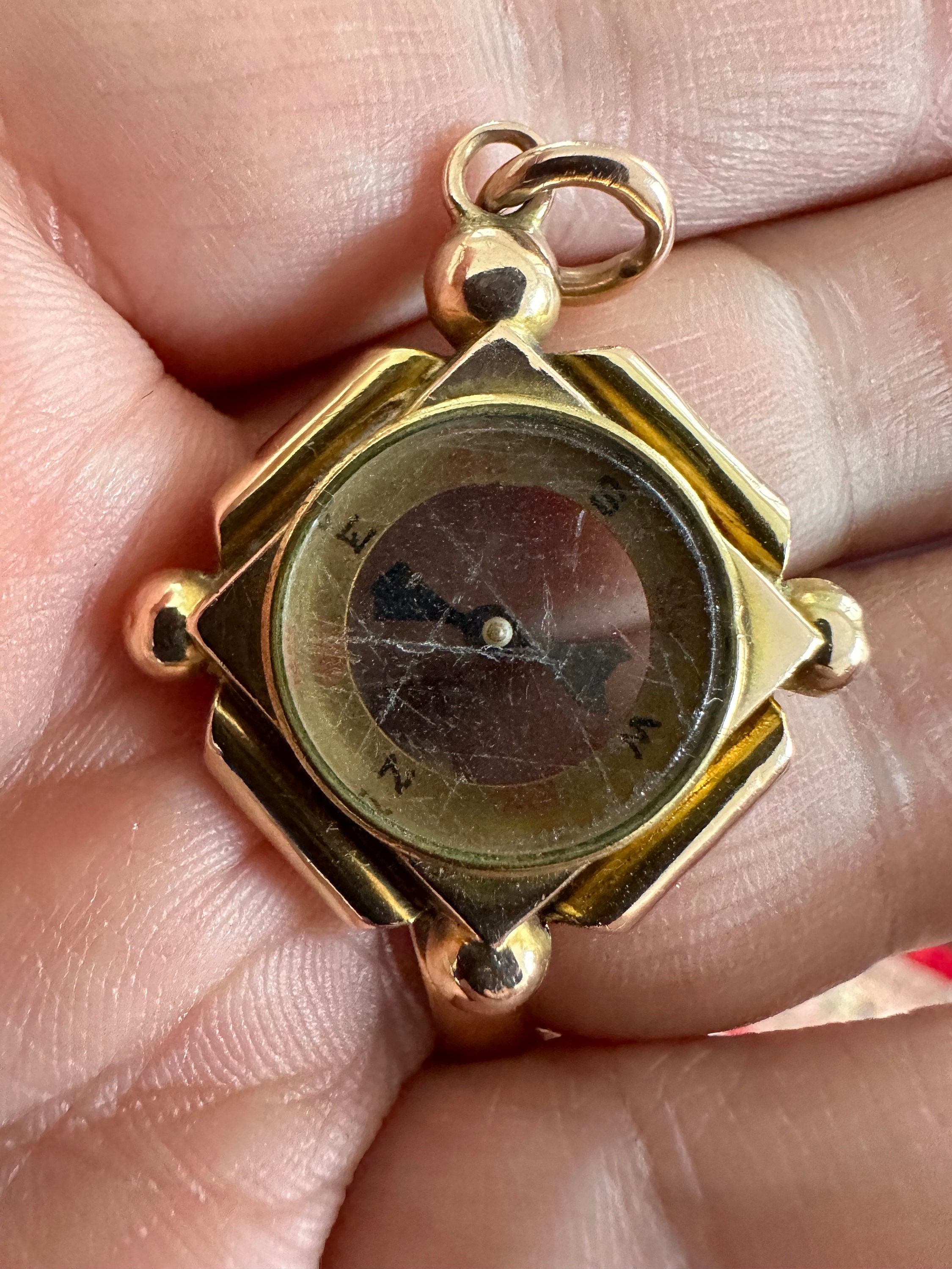 Edwardian Collectible Antique 9ct Yellow Gold Compass Pendant ...