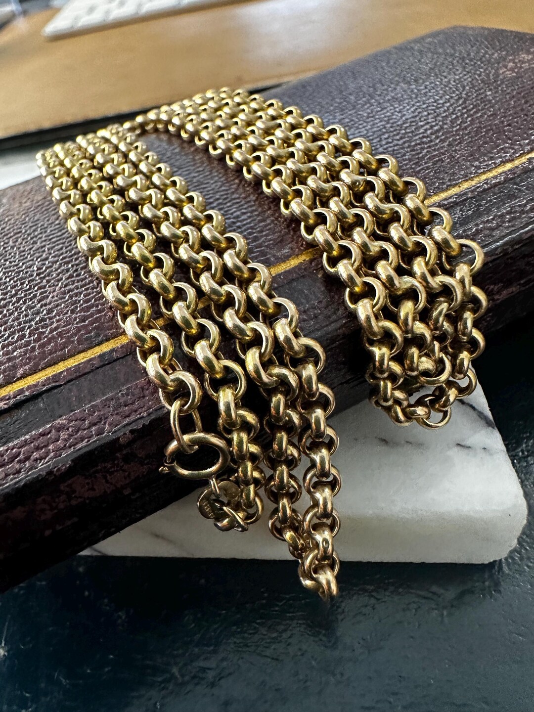 BOXED LONG & HEAVY Hallmarked 9K Gold Belcher Chain 3.7mm, 12gr, 29" B ...
