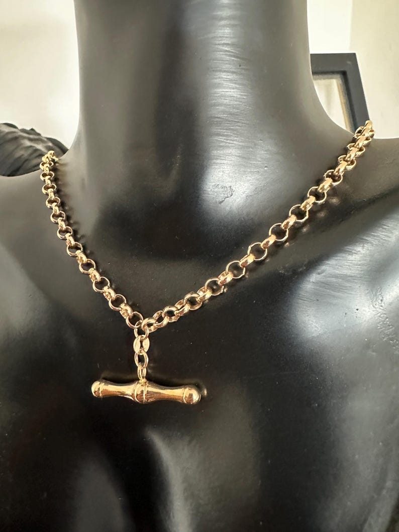 Vintage 9K Yellow Gold Belcher Chain Necklace With T-bar & Albert Clip ...