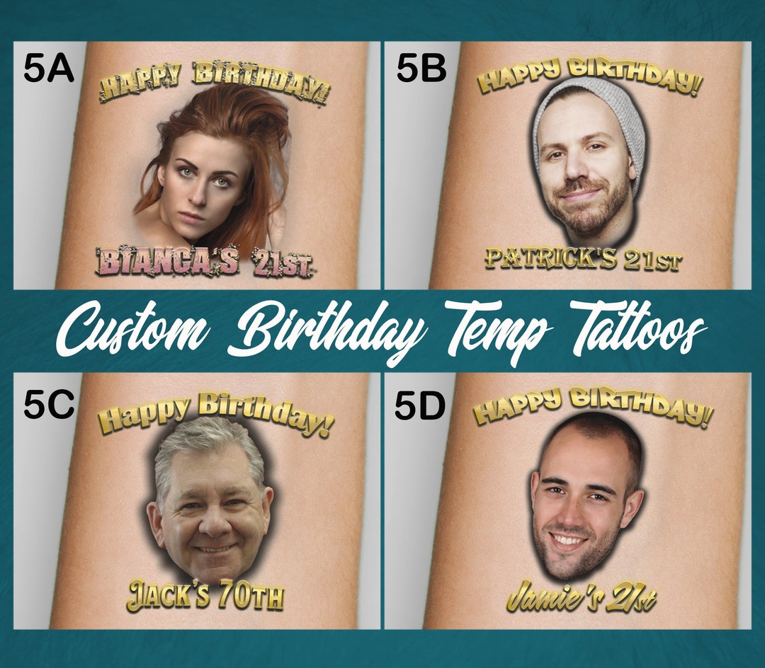 Personalized Birthday Temporary Tattoos, Custom Face Tattoo (set of 10 ...
