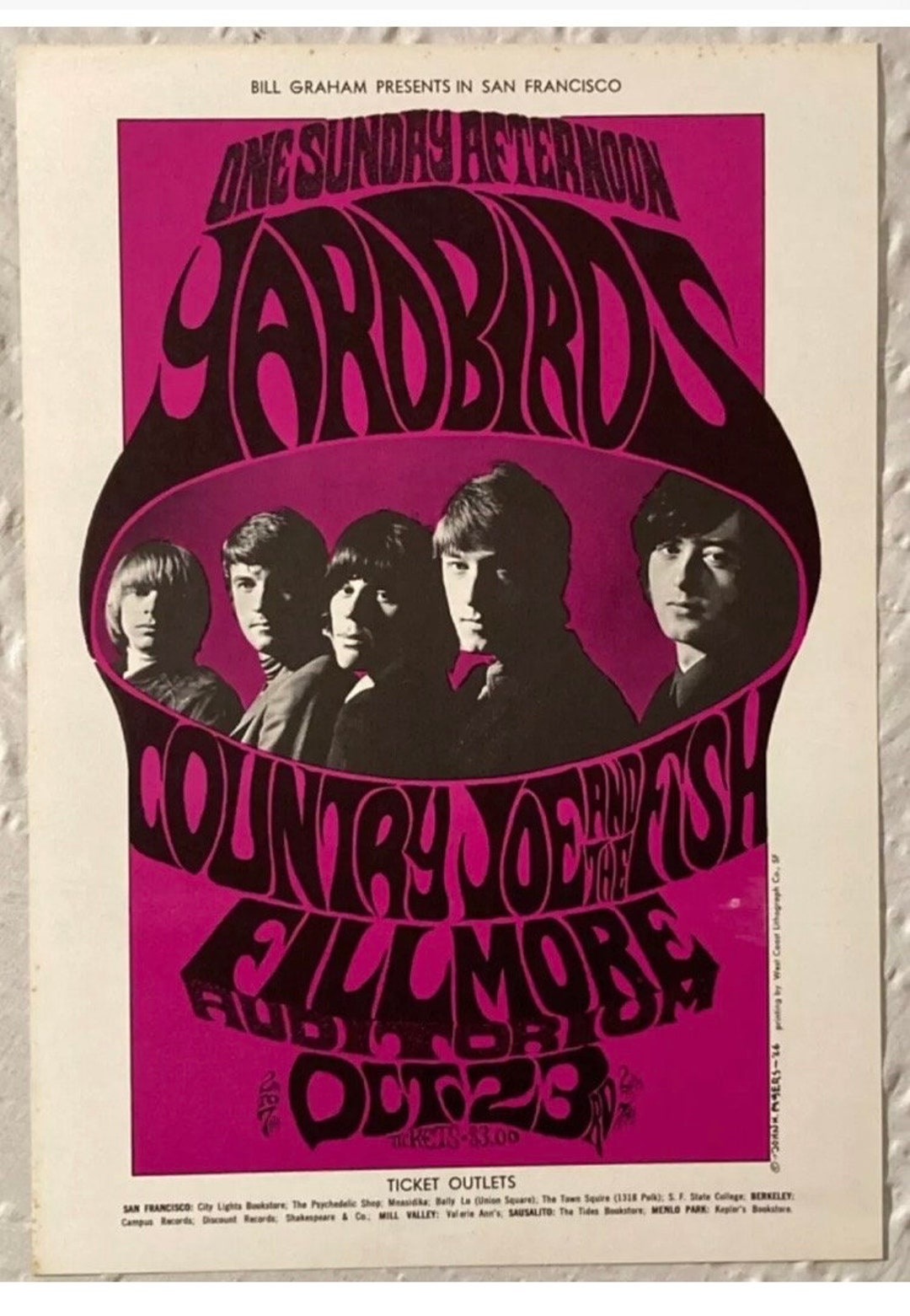 Yardbirds 1966 Fillmore Tour Poster 2nd Printing Bill Graham Led ...