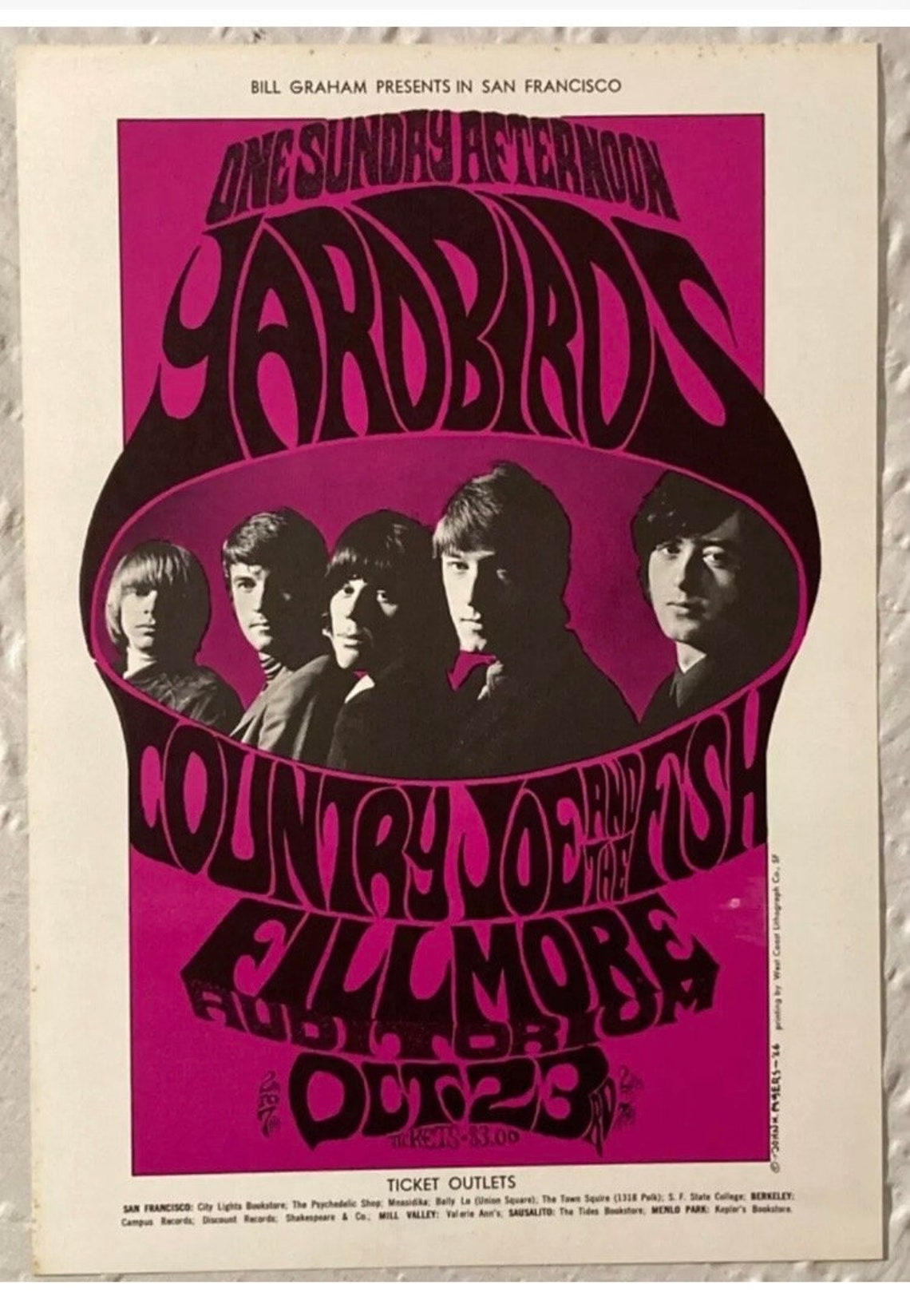 Yardbirds 1966 Fillmore Tour Poster 2nd Printing Bill Graham Led ...