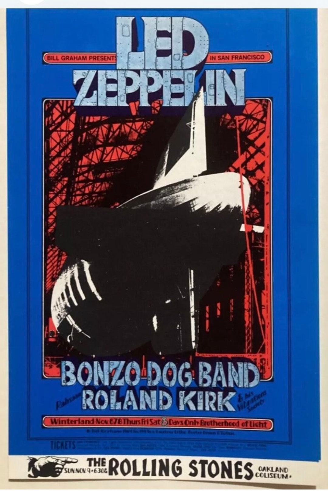 Led Zeppelin 1969 Handbill Bill Graham Bonzo Dog Band Roland Kirk ...