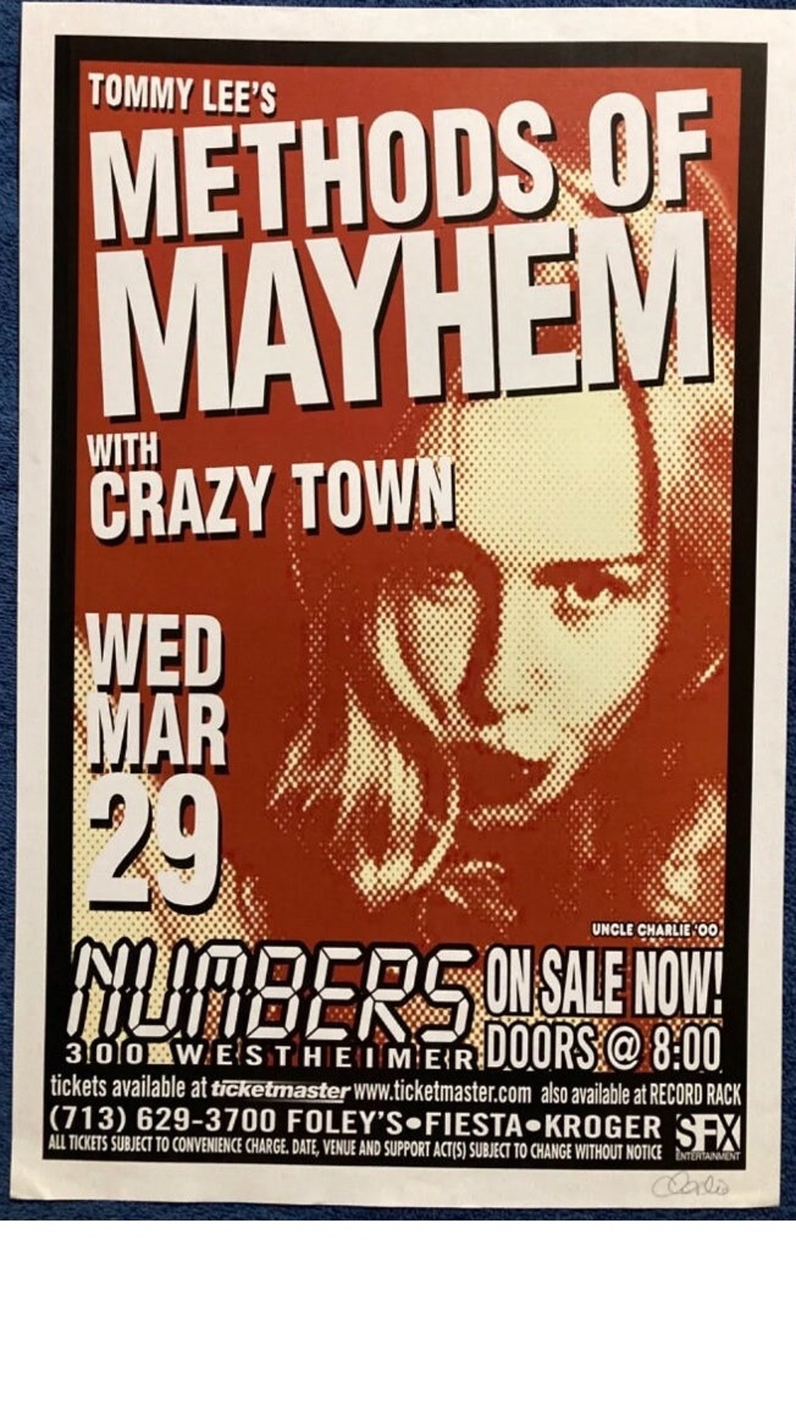 Methods of Mayhem 2000 Tour Poster Artist Uncle Charlie Signed Numbers ...