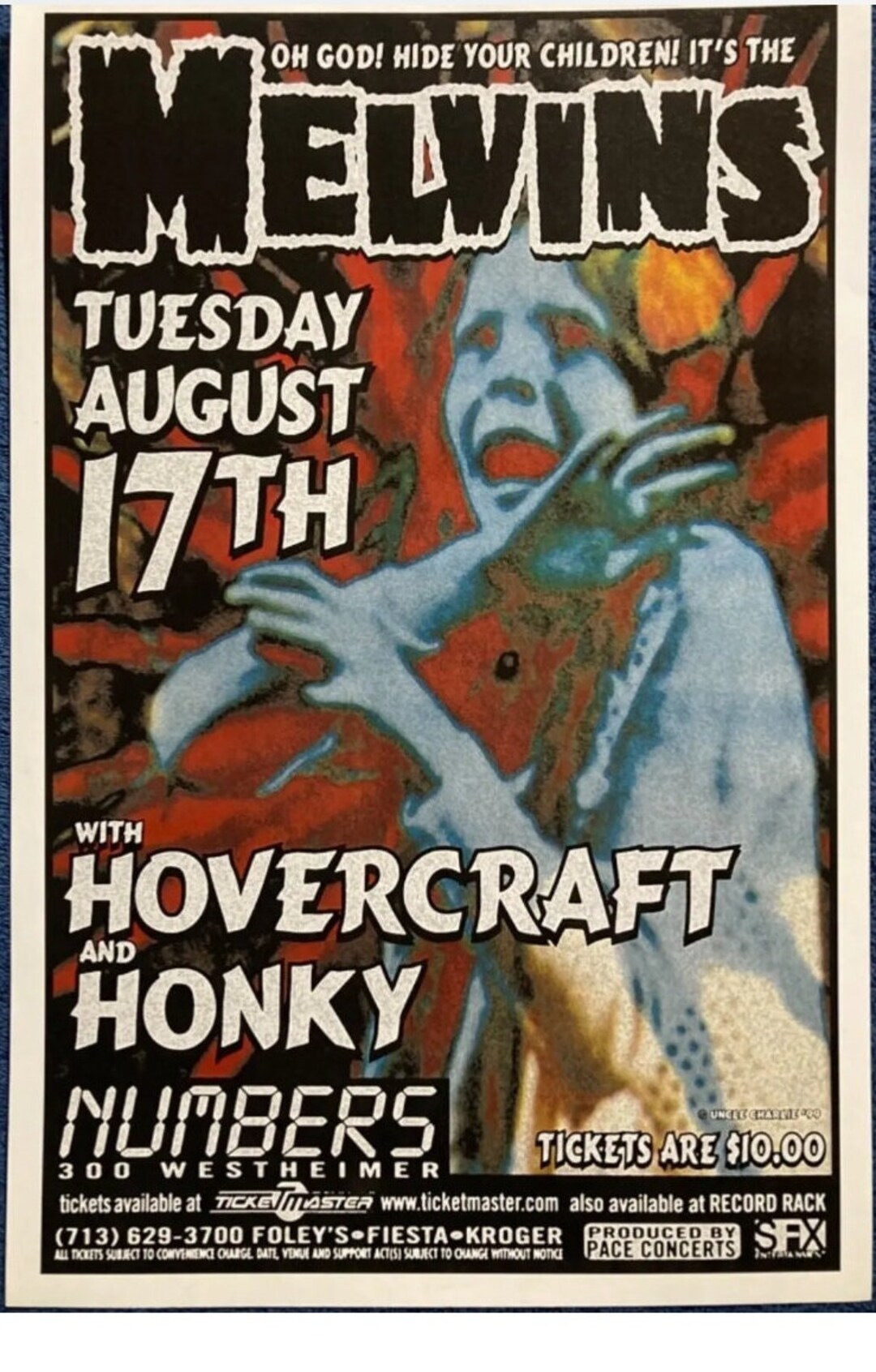 Melvins 1999 Tour Poster Uncle Charlie Art Hovercraft Honky Numbers ...