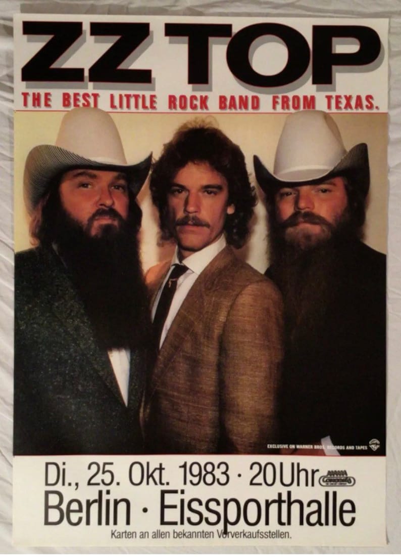 ZZ Top 1983 German Tour Poster the Best Little Band From Texas Billy ...