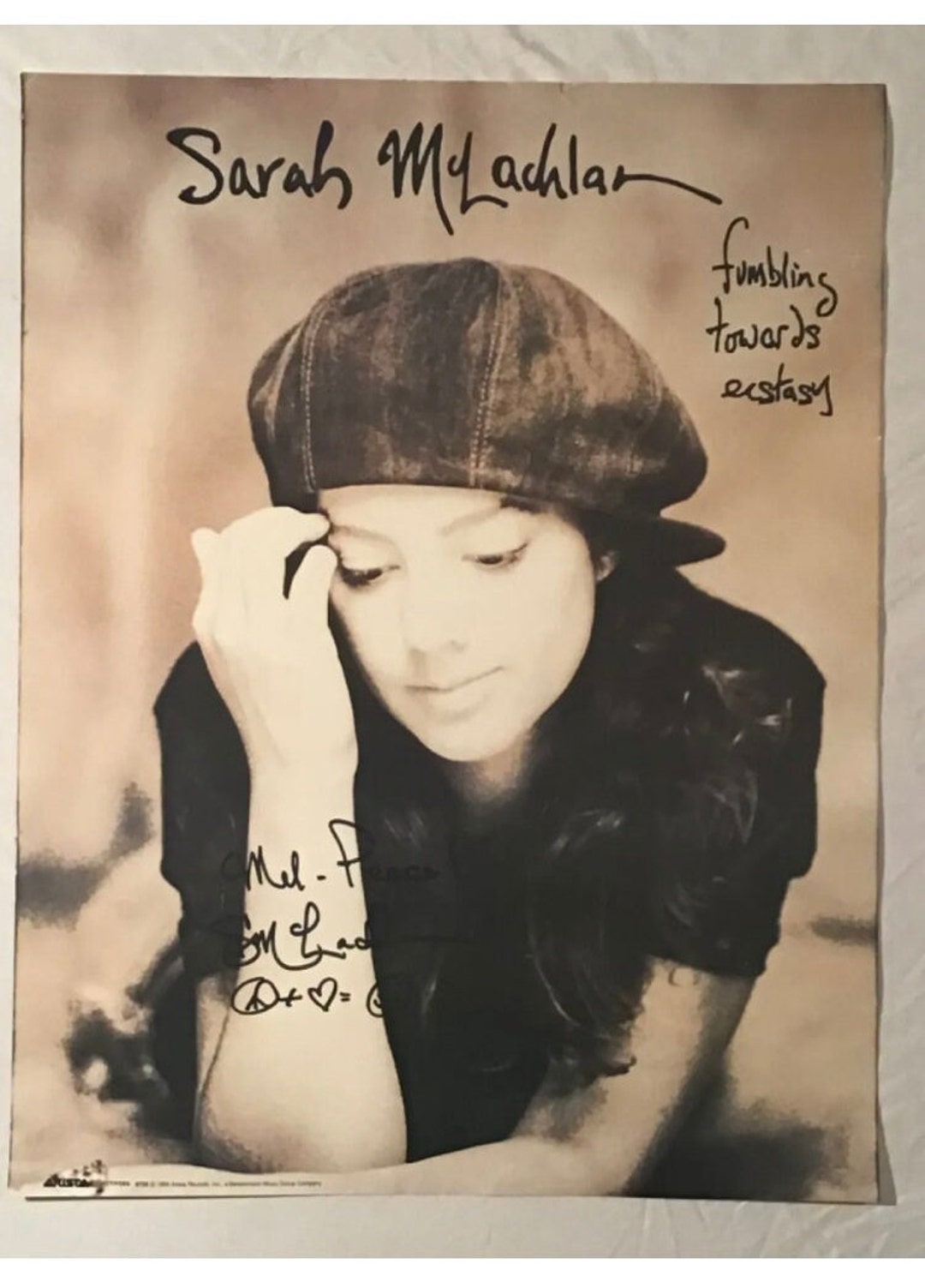 Sarah Mclachlan Autographed 1994 Promo Poster With Peace and Love ...