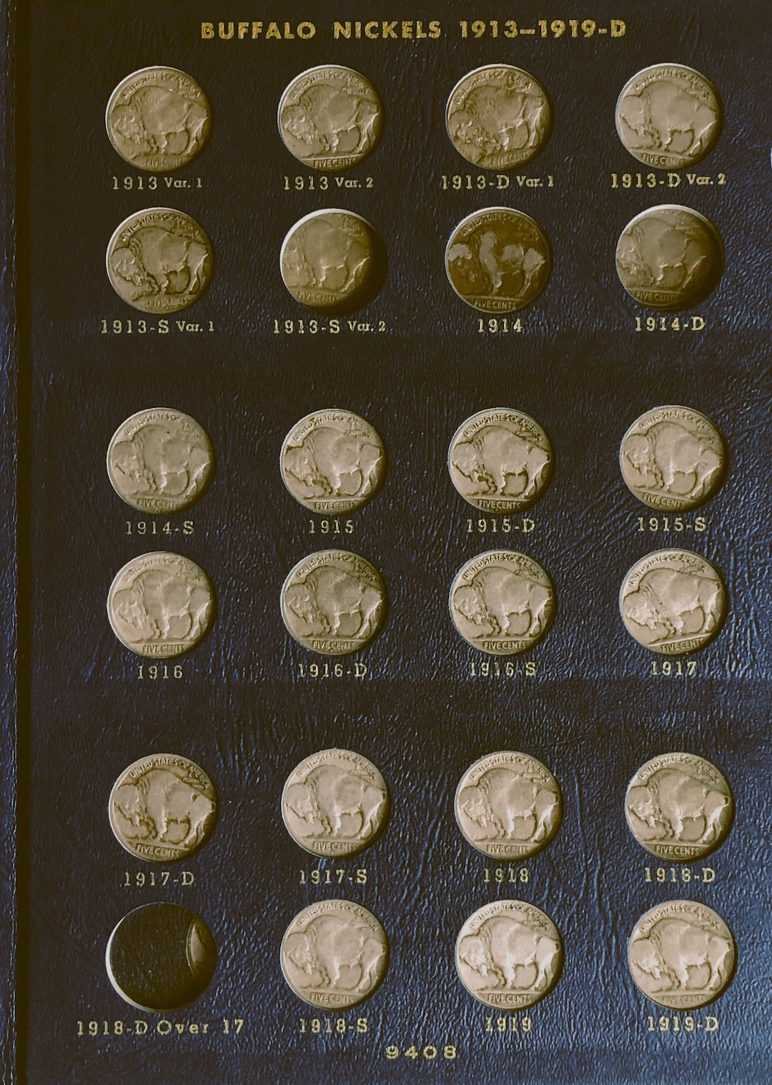 Buffalo Nickel 1913-1938 Collection ~ Contains 62 of 64 Coins in Good ...