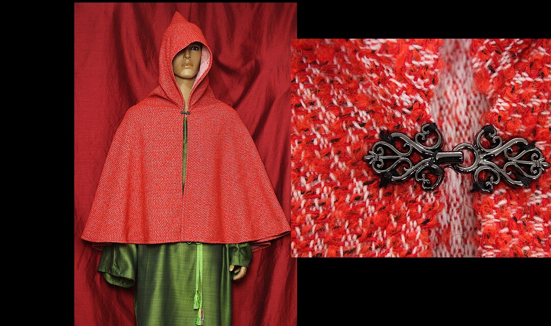 Thick and Heavy Woolen Cloak Cape With Hood and Metal Clasps, Overlay ...