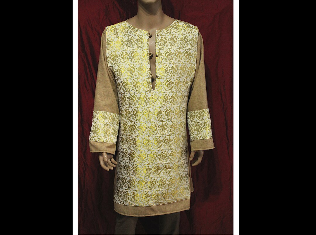 Viking Slavic Viking Byzantine Linen Tunic Long Shirt With Silk Panels ...