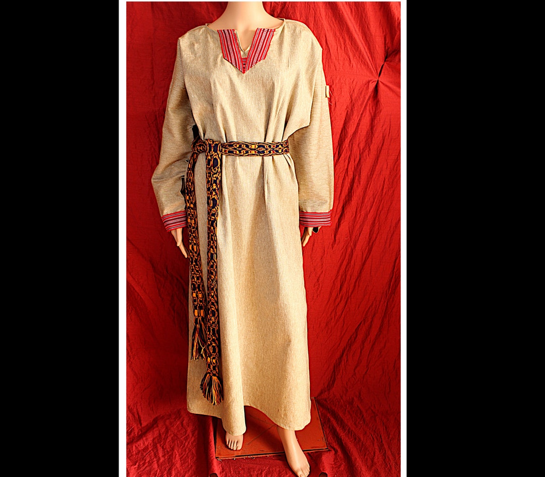 Linen Viking Slavic Dress With Hand Woven Woolen Braids, Selvedges ...