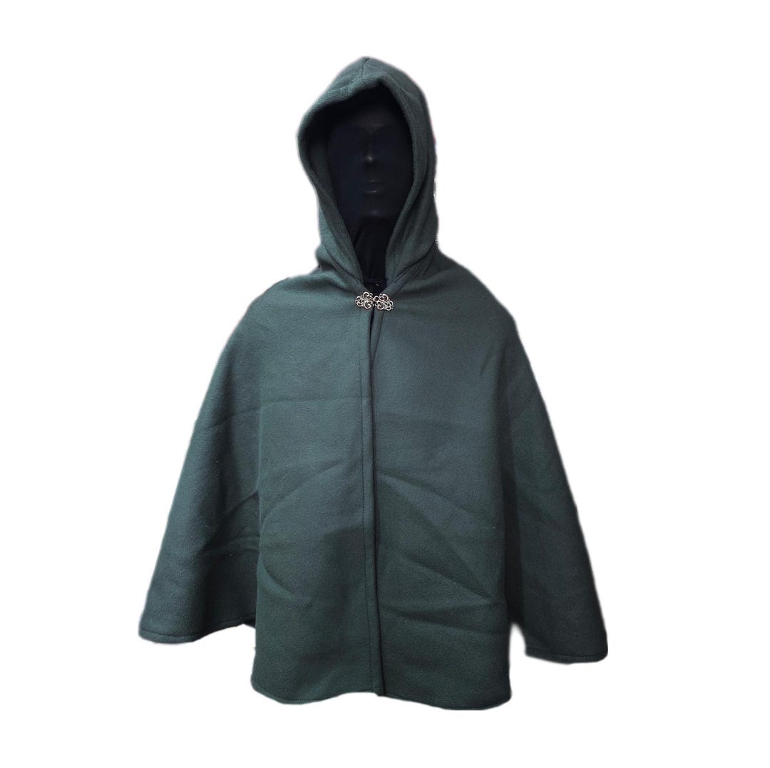 Thick and Heavy Woolen Cloak Cape With Hood and Metal Clasps, Overlay ...