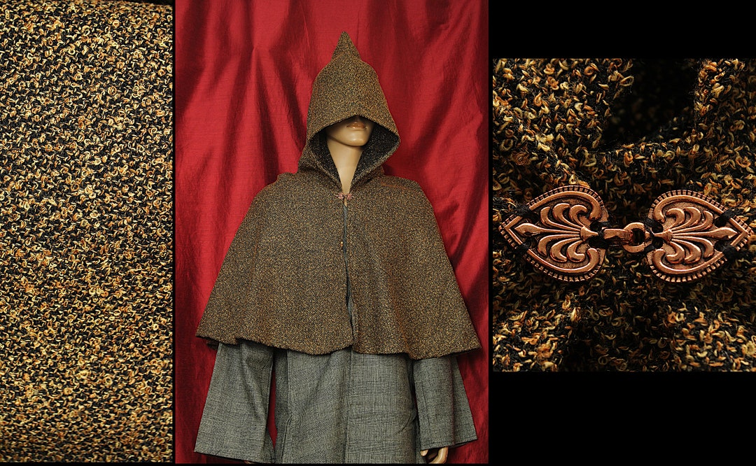 Woolen Cloak Cape With Hood and Metal Clasps, Overlay, Coverlet ...