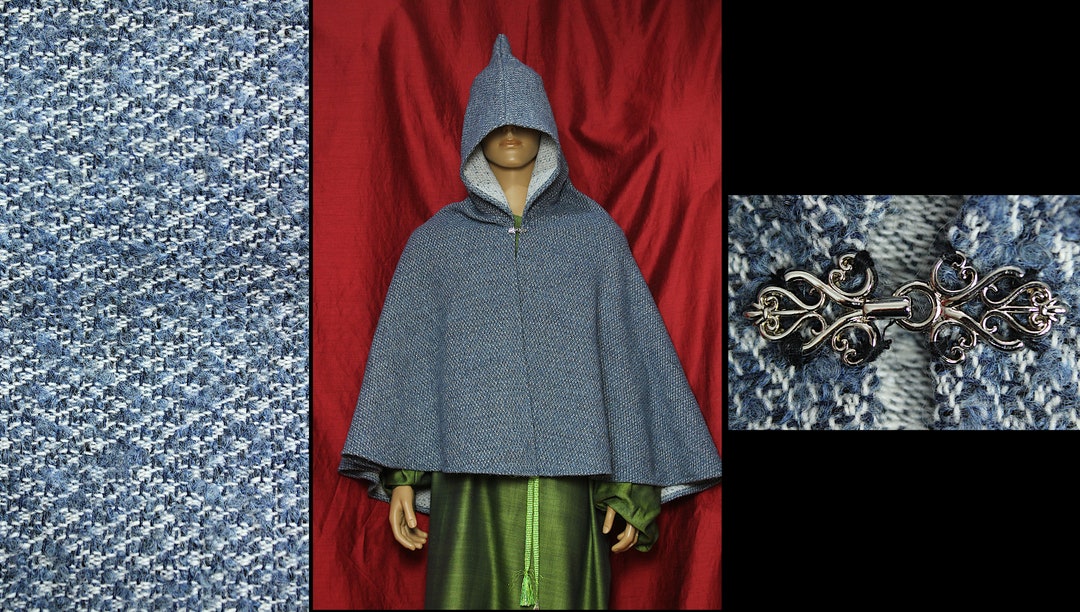 Thick and Heavy Woolen Cloak Cape With Hood and Metal Clasps, Overlay ...