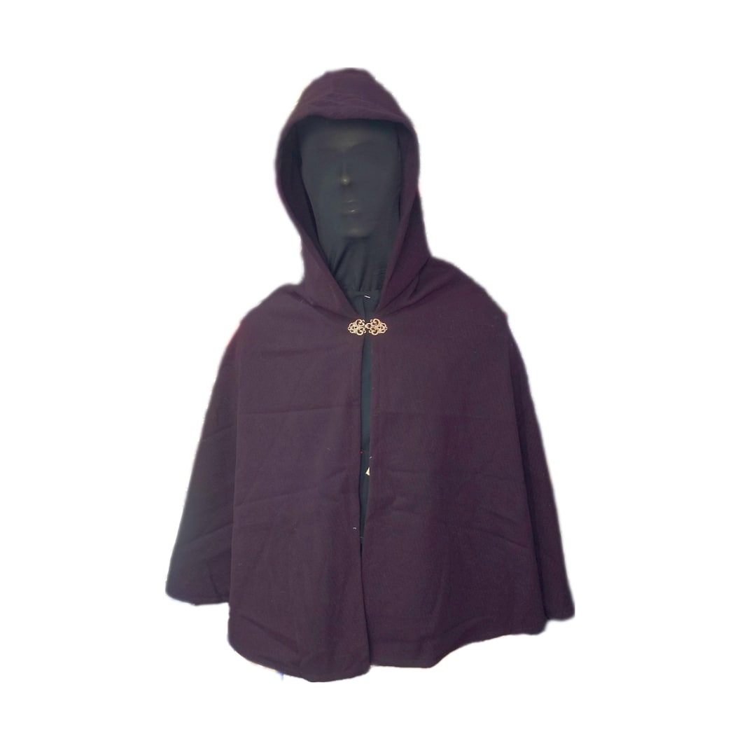Thick and Heavy Woolen Cloak Cape With Hood and Metal Clasps, Overlay ...
