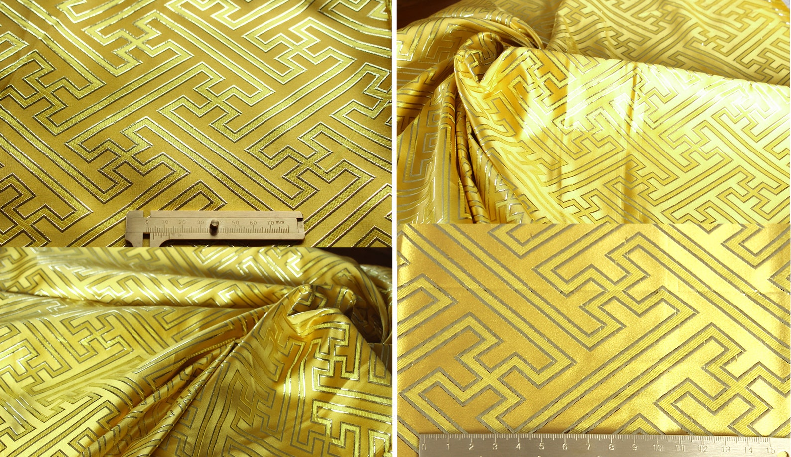 Brocaded Silk Fabric Textile Brocade Geometrical Viking - Etsy UK