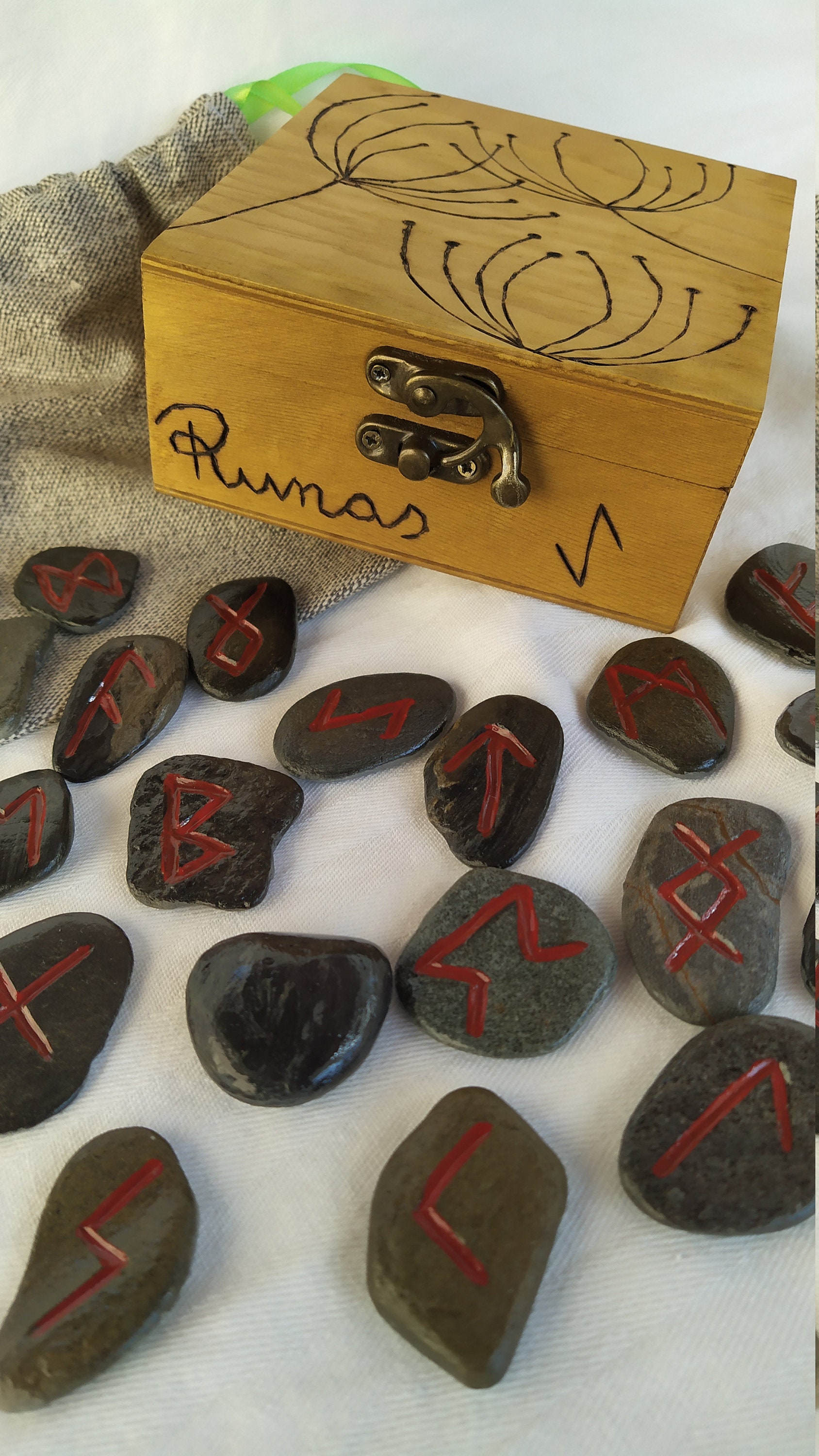 The Futhark Set of Runes Carved in Stones of the Sea Cloth Bag to Store ...