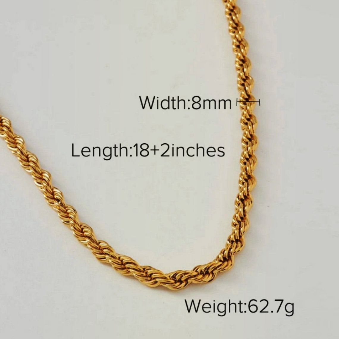 8MM Gold Rope Chain Necklace Twisted Rope Chain | Etsy