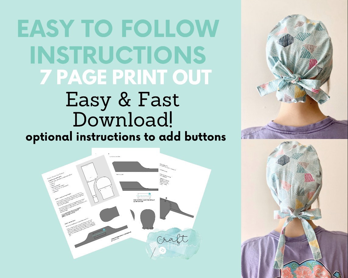 EASY to Sew! Scrub Cap Pattern, Easy Sewing Pattern, Medical Hat ...