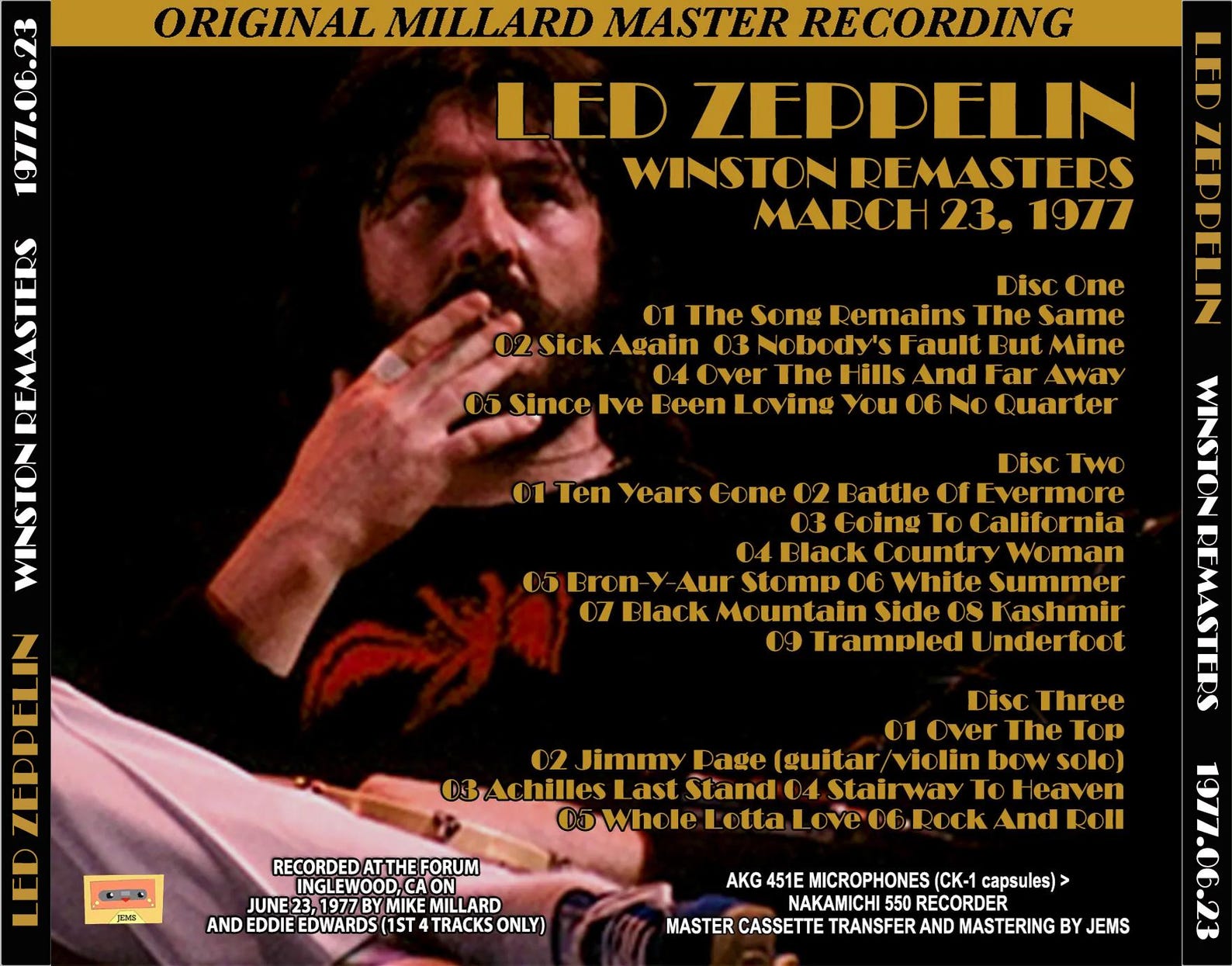 Led Zeppelin Live 3 CD Set Mike Millard Winston Remasters Inglewood ...