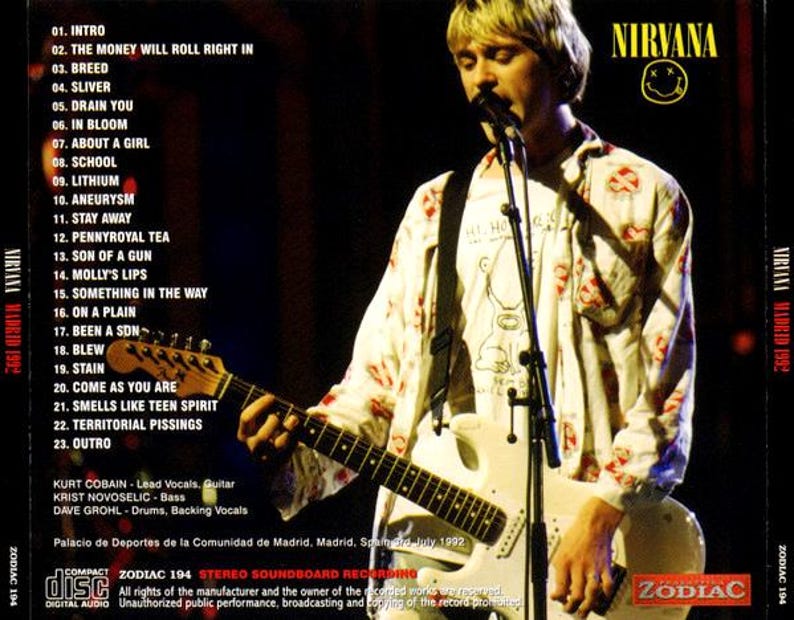 Nirvana Live 1 CD 1992 Live in Madrid Spain 1992 Soundboard Kurt Cobain ...