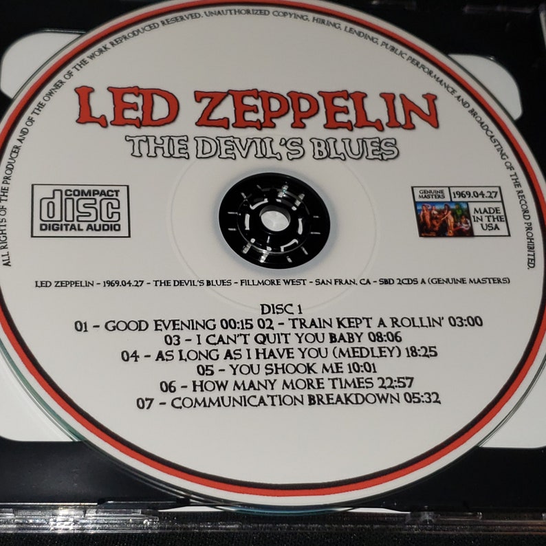 Led Zeppelin Live 2 CD Set the Devil's Blues Live at Fillmore West in ...