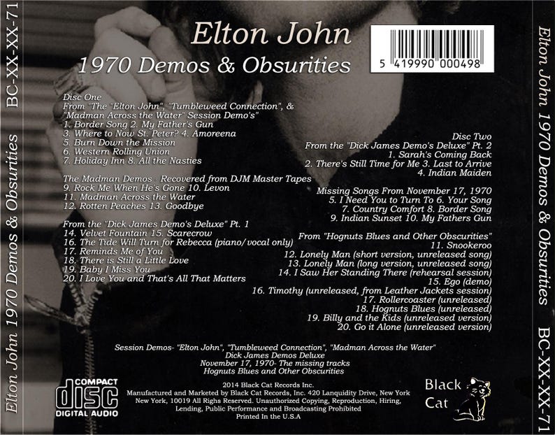 Elton John 2 CD Demos and Obscurities 1970 Studio Outtuakes Soundboard ...