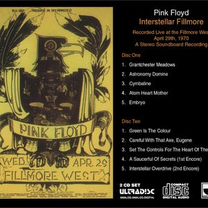 Pink Floyd 2 CD Set Interstellar Fillmore Live at Fillmore West in San Francisco 1970 Waters ...