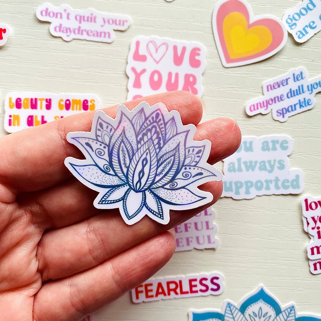 Mini Holographic Lotus Flower Sticker - Lotus Flower Laptop Sticker ...
