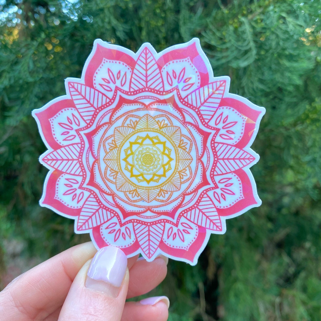 Mandala Sticker Holographic Yoga Sticker Pink and Orange Ombre Sticker ...