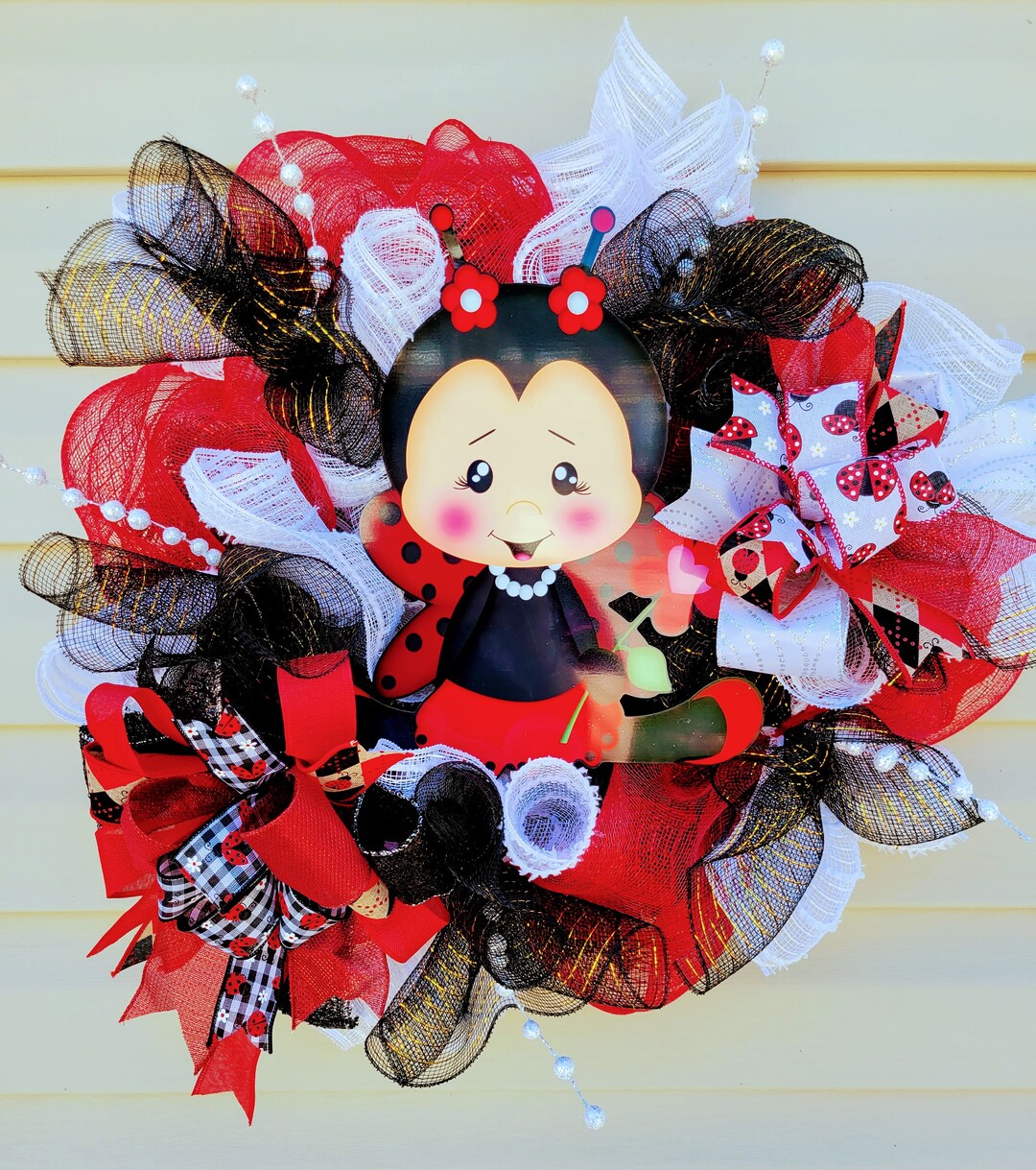 Ladybug Spring Wreath, Deco Mesh, Farmhouse Door Decor - Etsy
