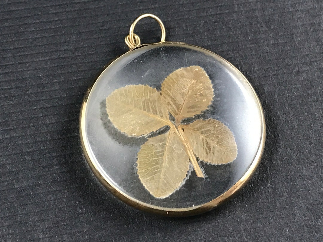 Early Vintage 9ct Yellow Gold Real Four Leaf Clover Behind Plastic ...