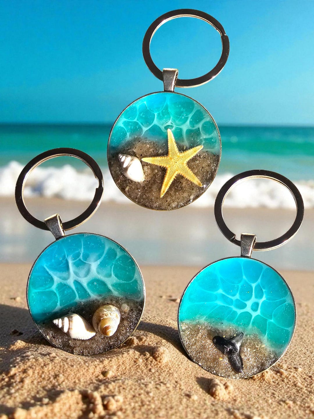 Ocean Resin Waves Beach Scene Keychain Real Venice Beach FL Sand ...