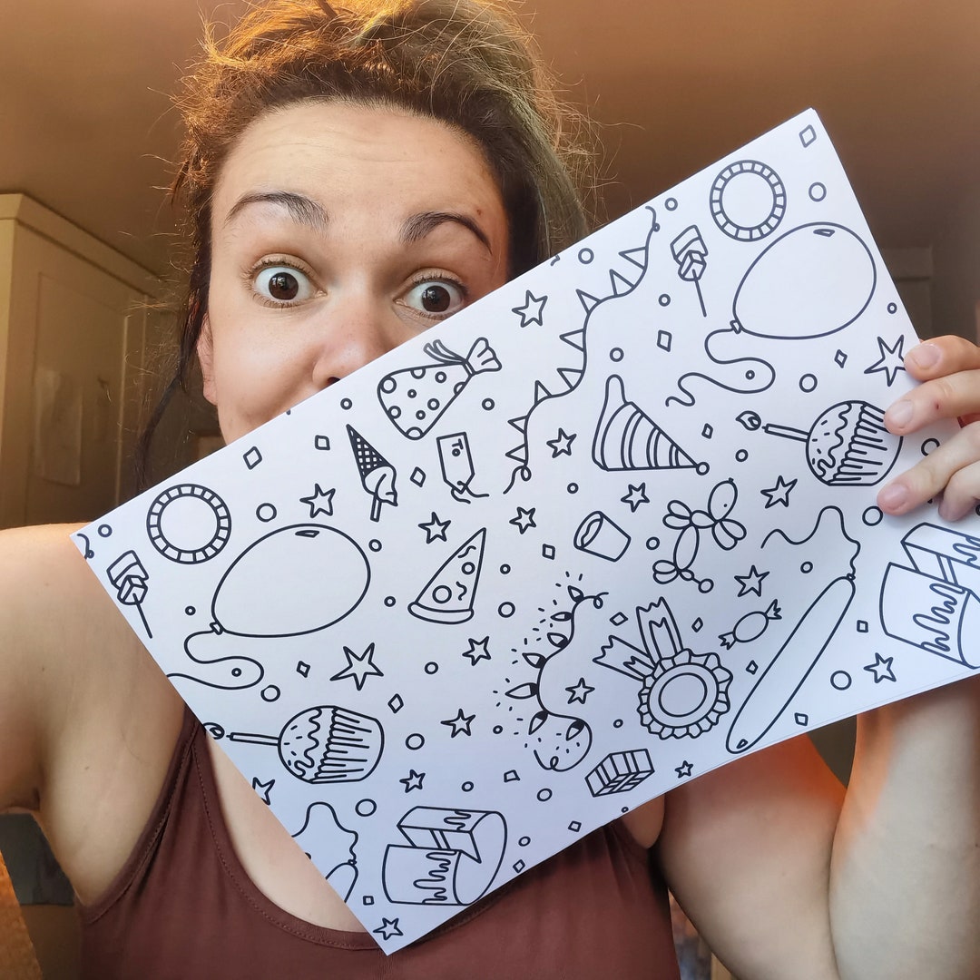 One Sheet of Colour-in-able 'birthday' Posh Wrapping Paper. - Etsy