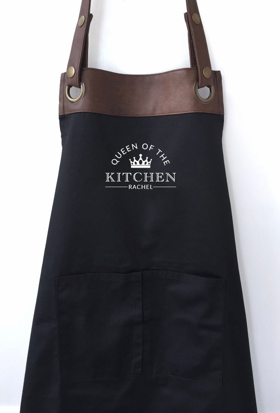 Personalised Kitchen Apron With Faux Leather Trim & Pockets Birthday ...
