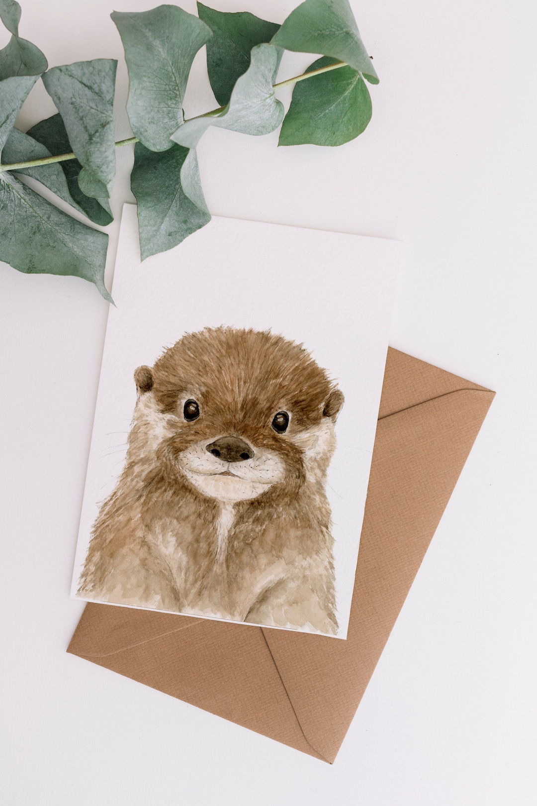 Otter Greeting Card, Baby Otter, River Otter Card, Woodland Card, Otter ...