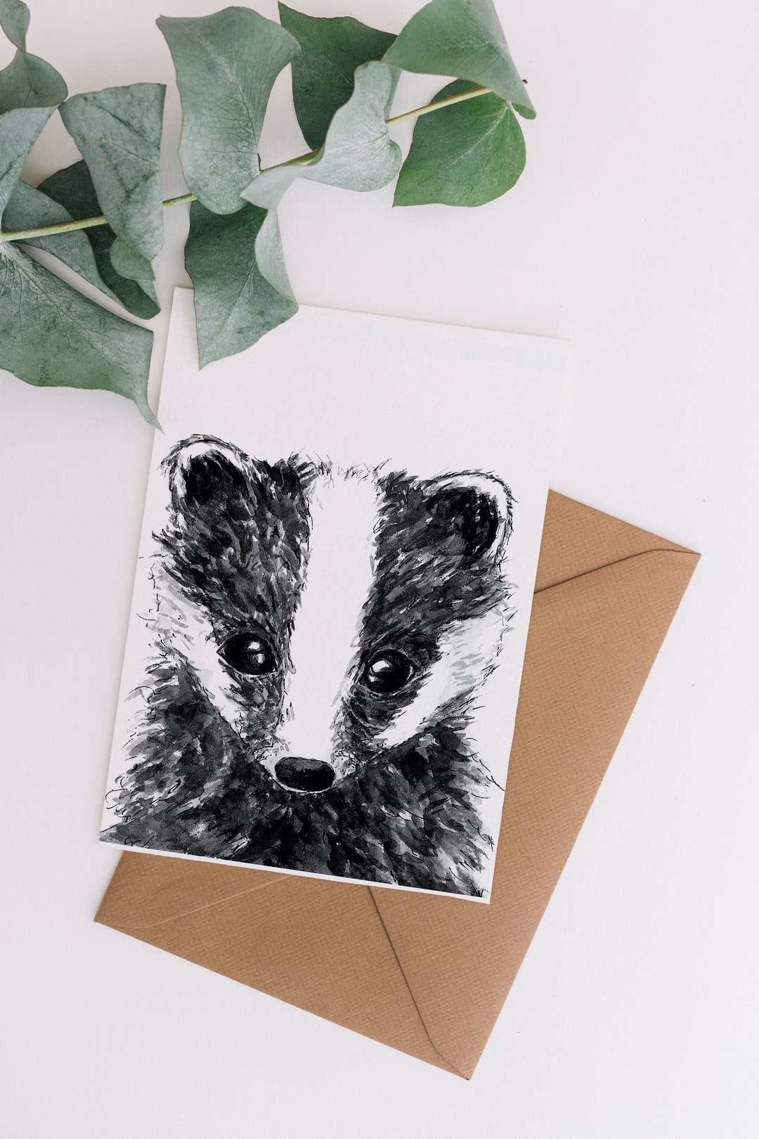 Badger Baby Card Woodland Animal Baby Card Minimal Welcome Baby Card ...