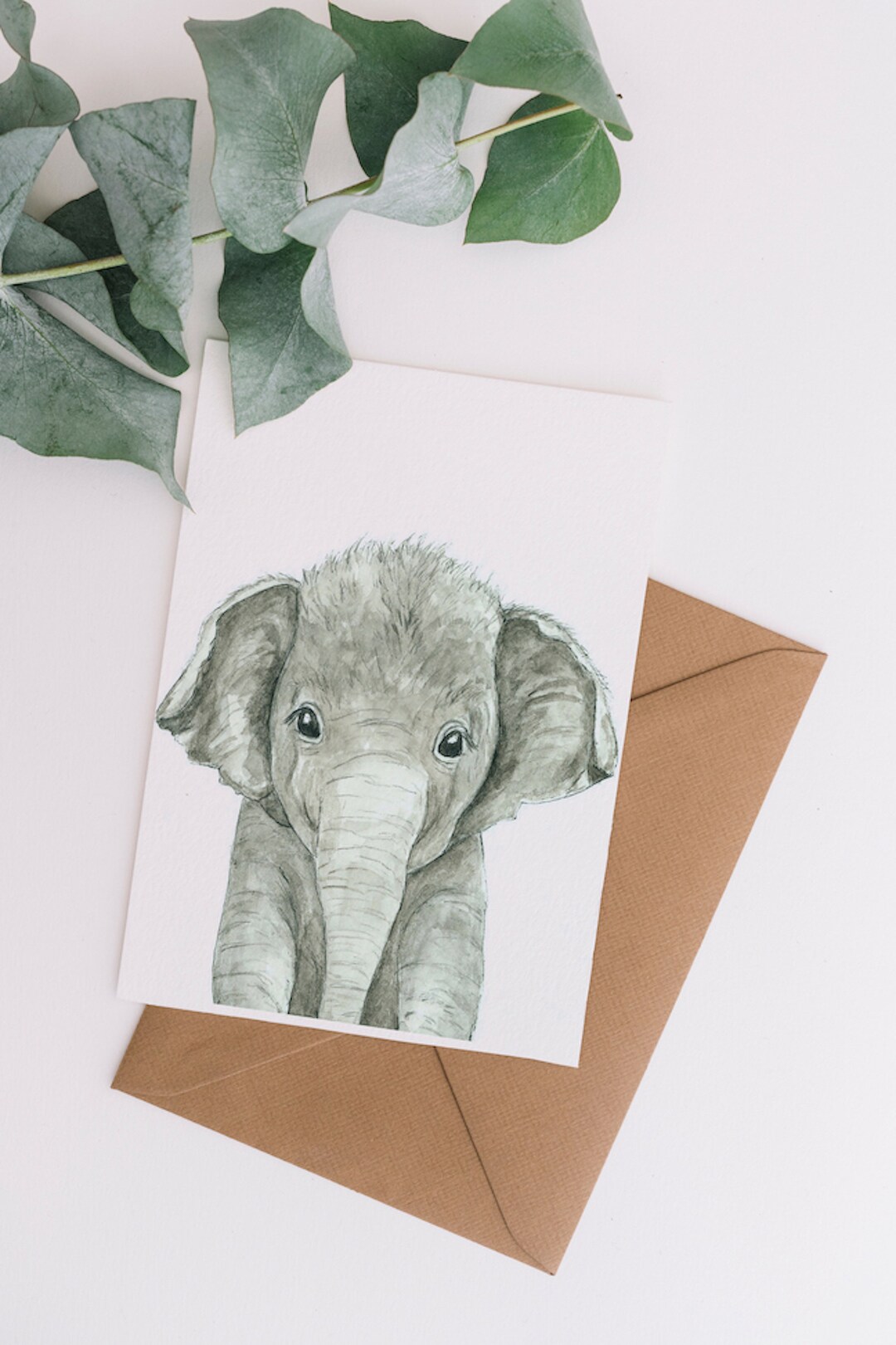 Elephant Baby Card, Safari Animal Baby Card Minimal Welcome Baby Card ...