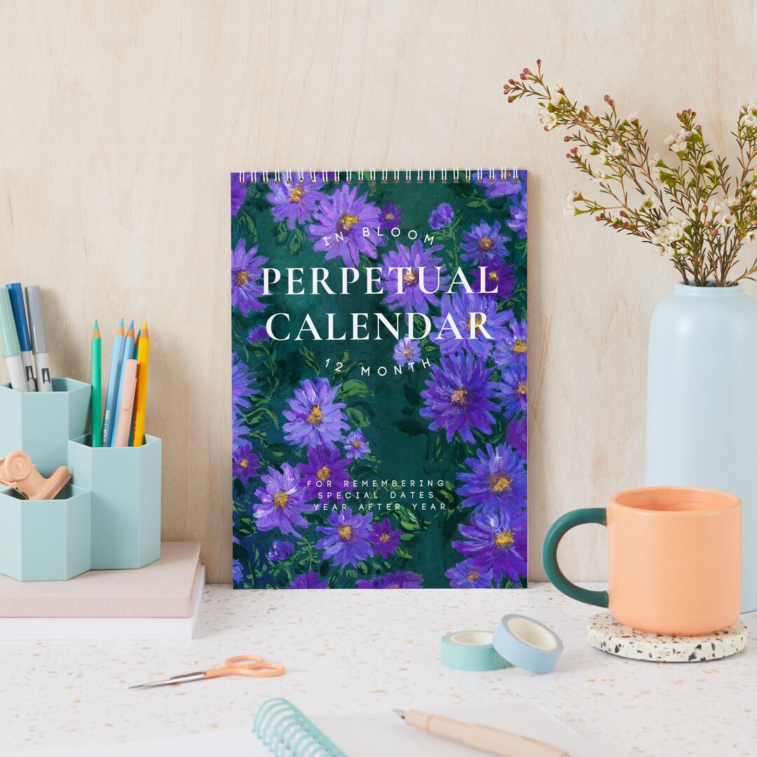 Floral Perpetual Calendar, Floral Birthday Calendar, Bathroom Calendar ...