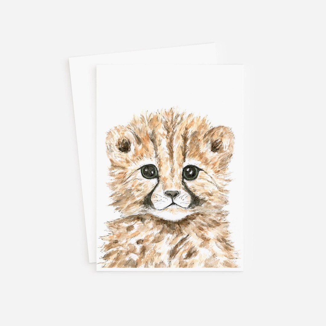 Watercolor Baby Cheetah Card - Safari Animal Theme - Etsy